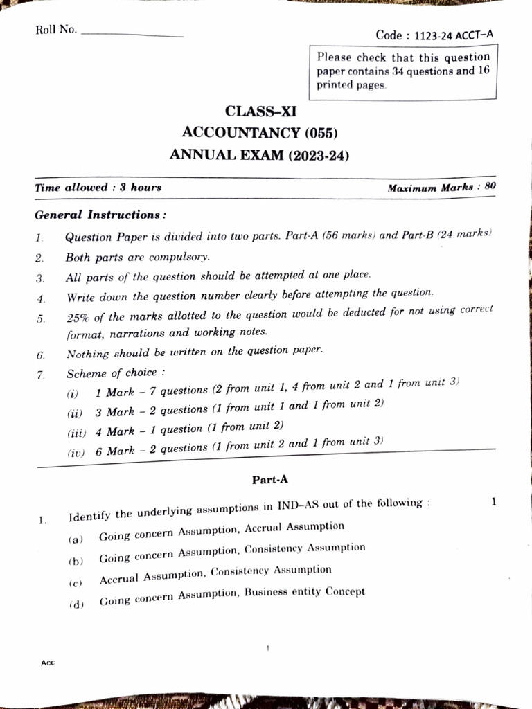 Class XI Acc Hansraj and DAV 2023-24 | PDF
