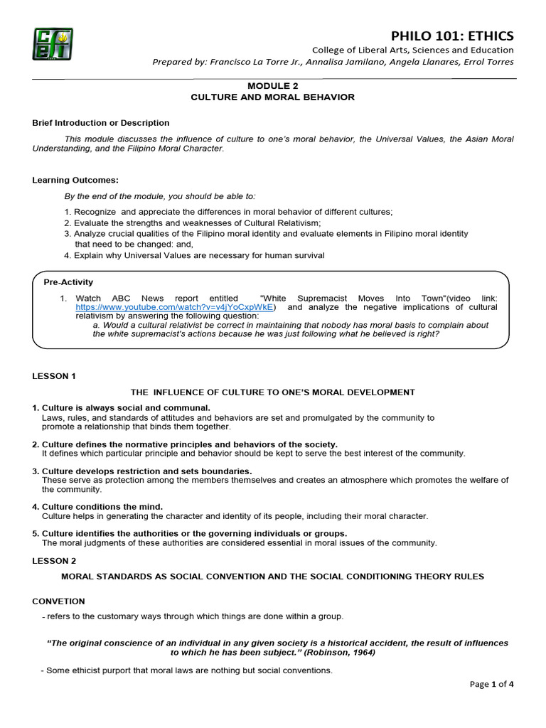Flwm25avd - PHILO101. Ethics MODULE 2 PDF | PDF | Morality | Relativism