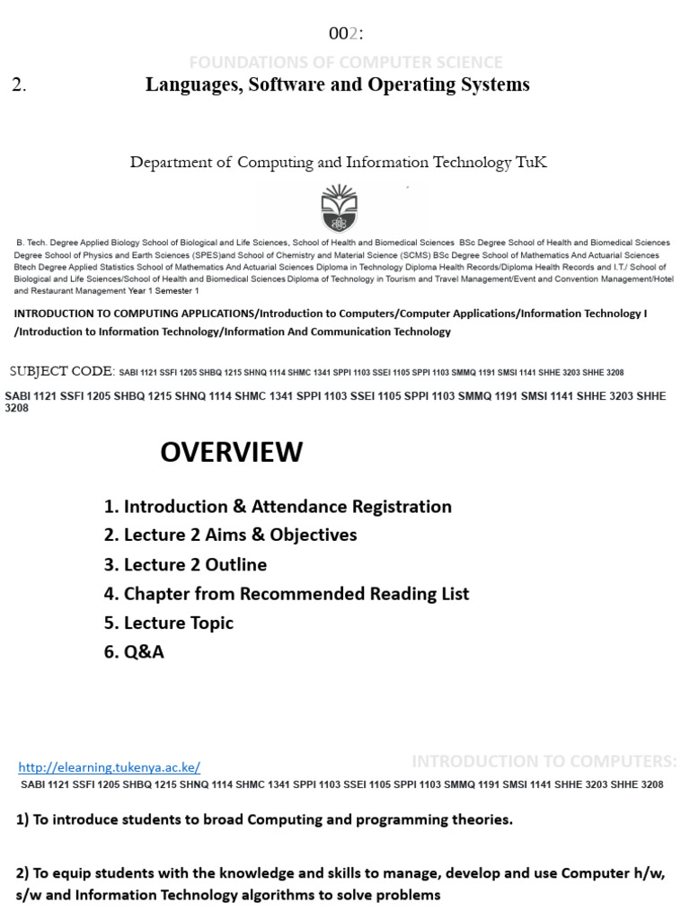 Introduction To Computers Lecture 2 | PDF | Databases | Spreadsheet