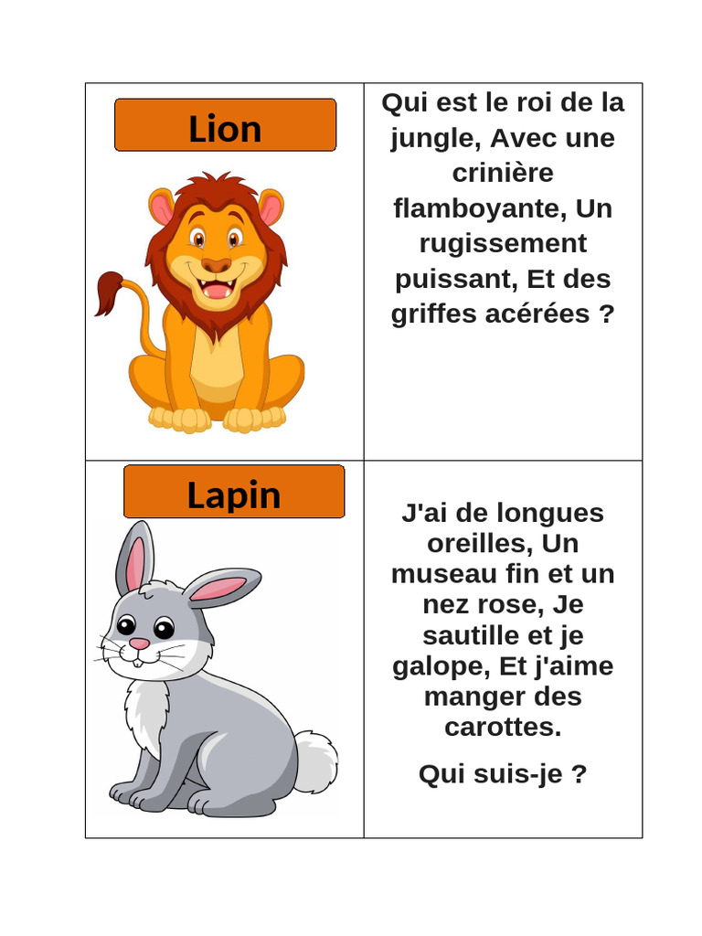 Devinettes sur les animaux pour enfants | PDF