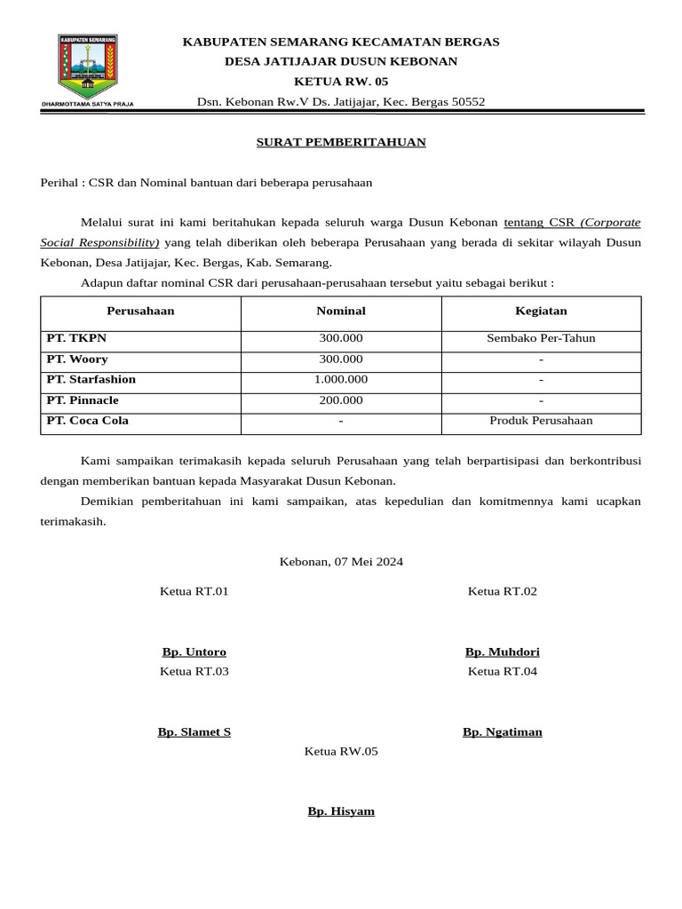 Surat Keterangan CSR RW | PDF