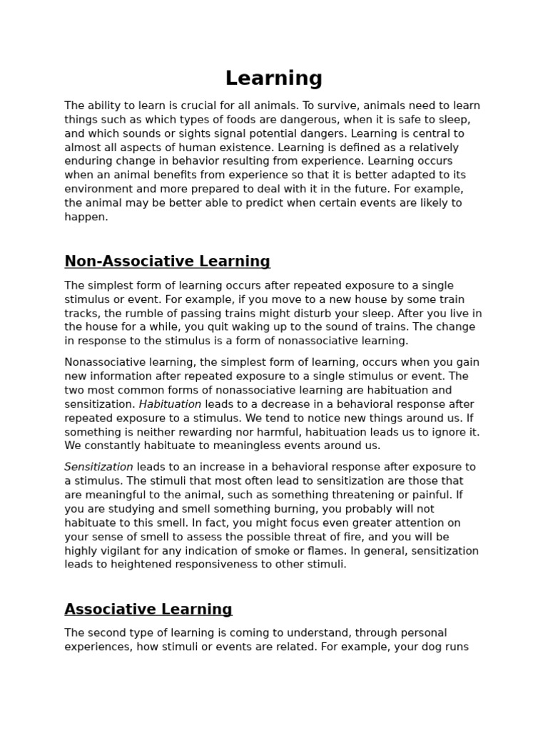 Handout 4 - Learning | PDF | Classical Conditioning | Reinforcement
