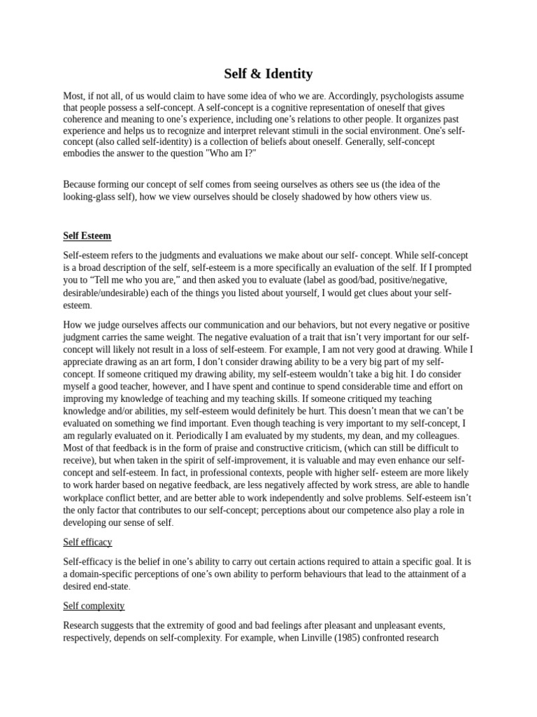 Handout 5 - Self _ Identity | PDF | Self Concept | Self Esteem Handout 5 - Self _ Identity | PDF | Self Concept | Self Esteem