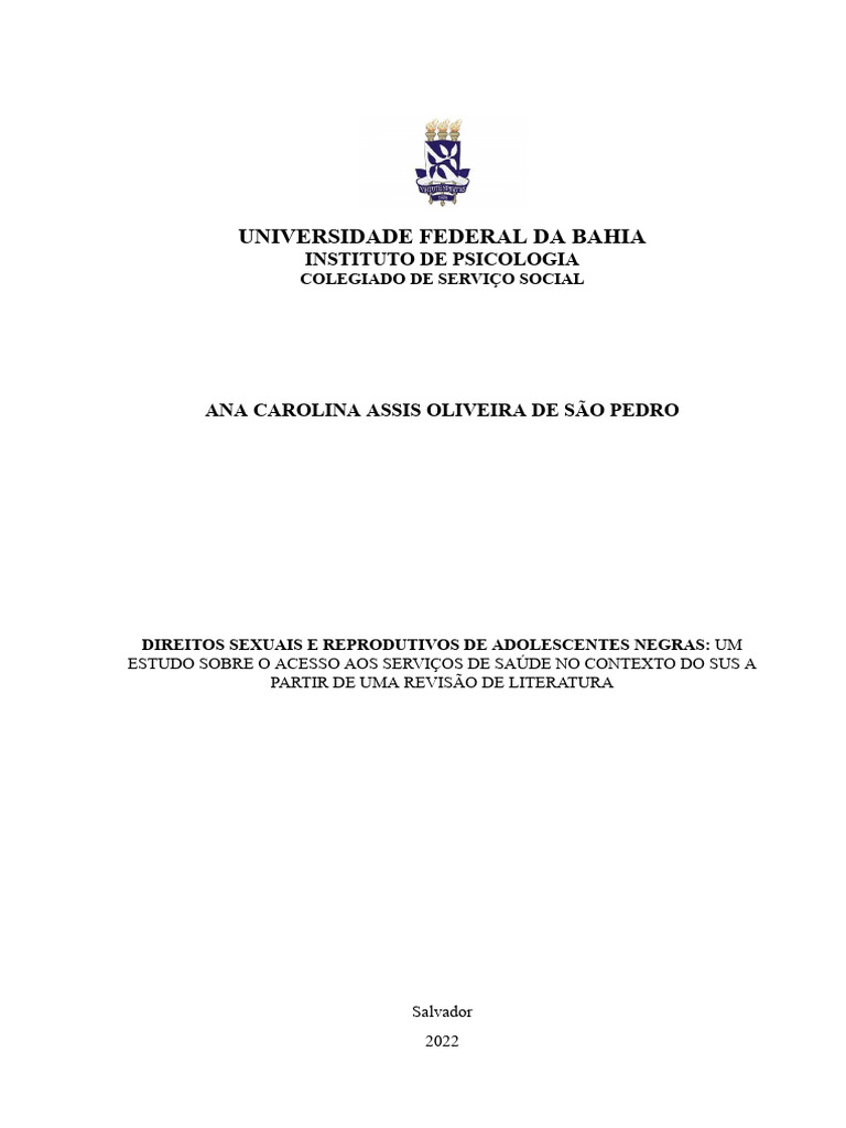 TCC Ana Carolina Assis | PDF | Adolescência | Anticoncepcionais