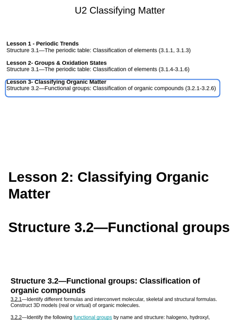 U2 L3 Classifying Organic Matter | PDF | Functional Group | Alkene