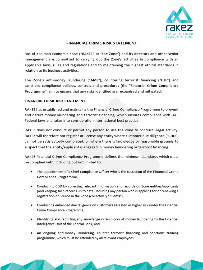 Financial Crime Policy - RAKEZ Channel Partnership | PDF | Regulatory ...