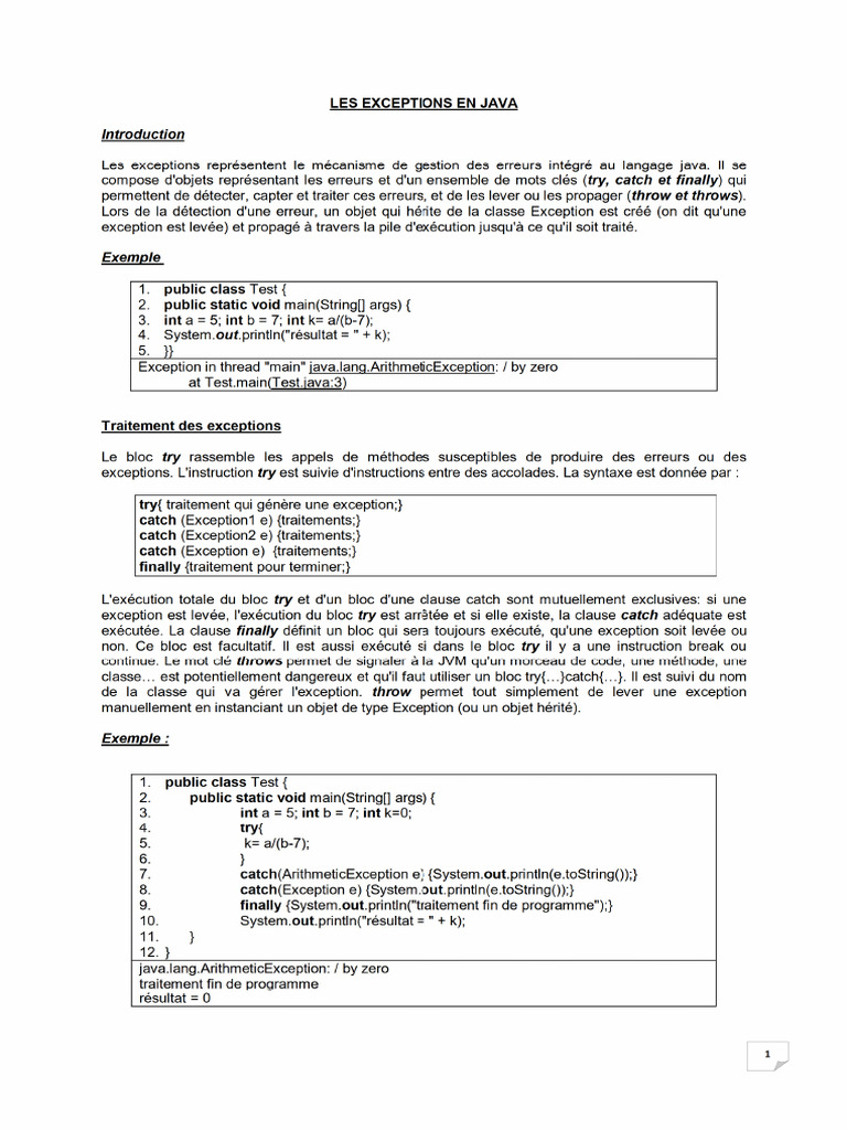 SupportTP Les Exceptions I | PDF