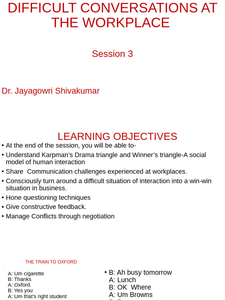 Difficult Conversations at The Workplace | PDF | Communication