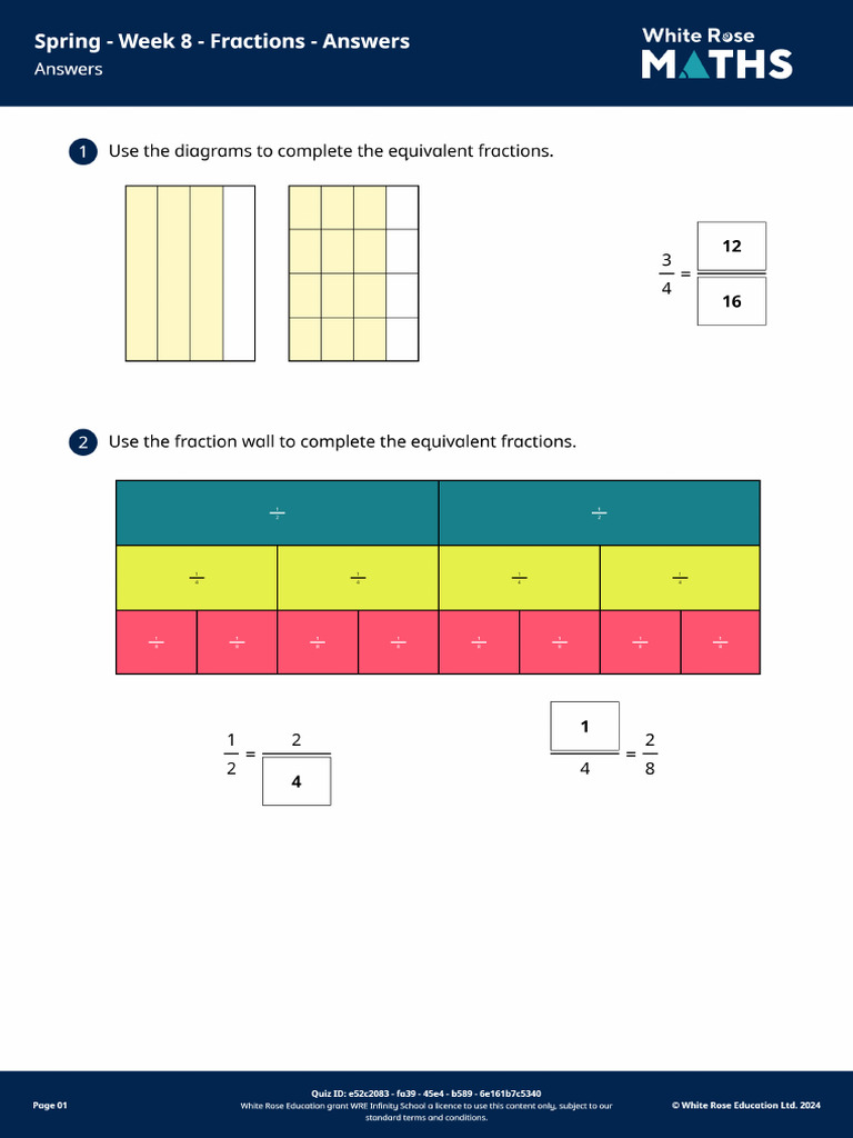 Spring - Week 8 - Fractions - Answers | PDF