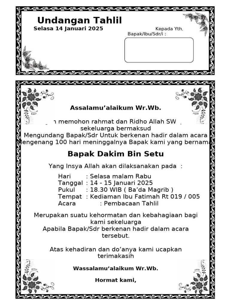 Format Undangan-Tahlil | PDF