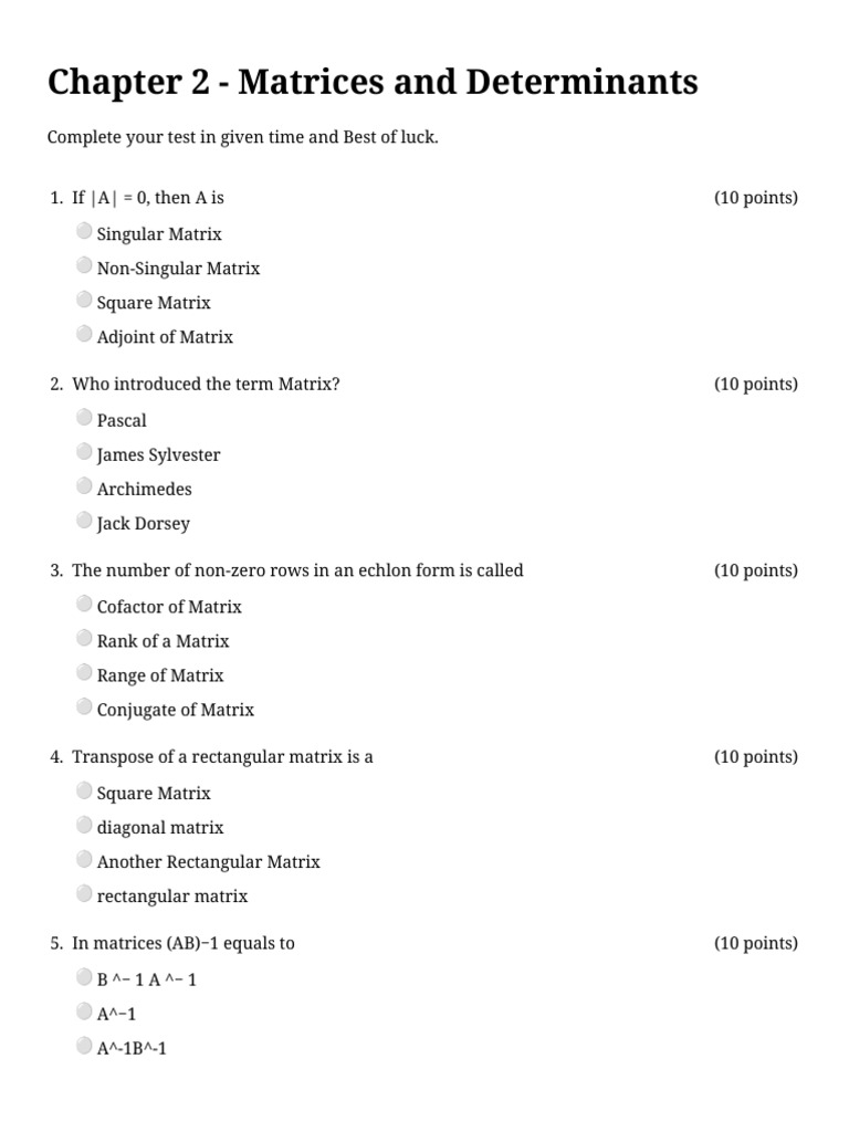 Matrices and Determinants | PDF