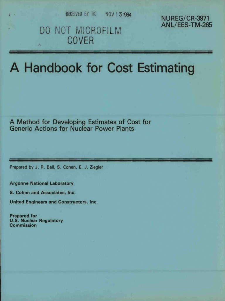A Handbook For Cost Estimating: Do Not Microfilm Cover | PDF | Nuclear ...