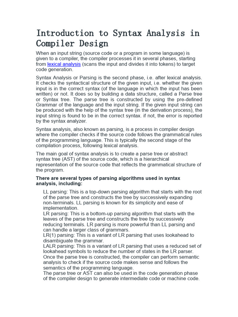 Syntax Analysis | PDF | Parsing | Compiler Syntax Analysis | PDF | Parsing | Compiler