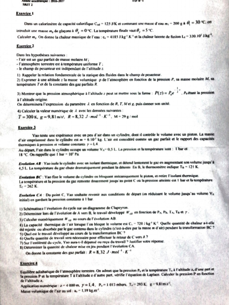TD 1 THERMO CORRIGÉ | PDF