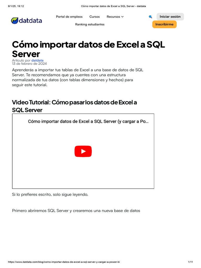 Para importar datos de Excel a SQL Server | PDF | Servidor SQL de Microsoft | SQL
