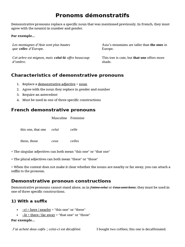 French Demonstrative Pronouns Guide | PDF