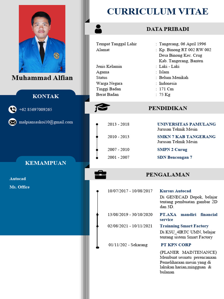 CV Muhammad Alfian: Teknik Mesin & Autocad | PDF