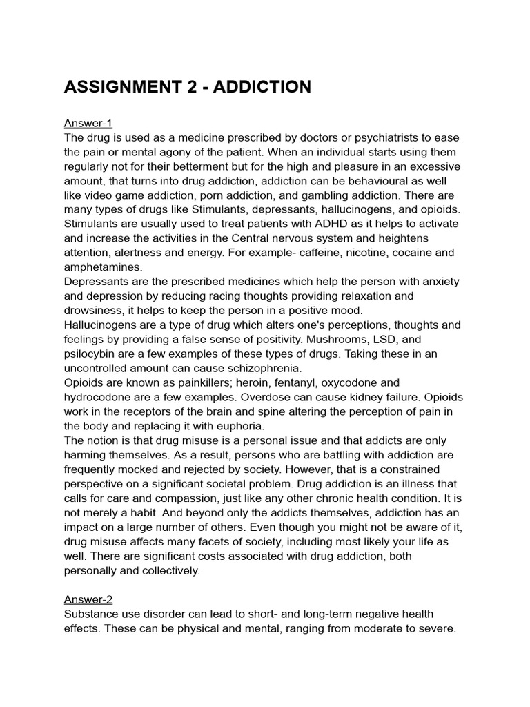 Assignment 2 - Addiction PDF | PDF | Substance Abuse | Drugs