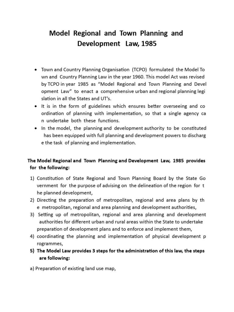 Model Town Planning Law Overview | PDF | Economies