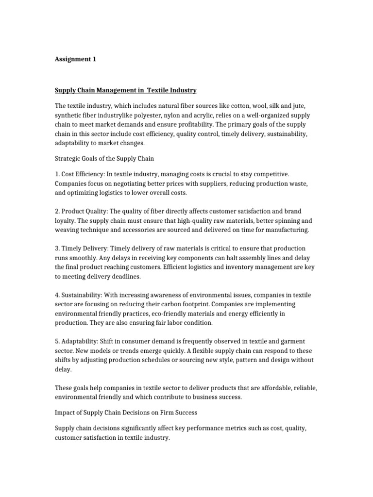 Textile Industry Supply Chain Assignment | PDF | Textiles | Supply Chain