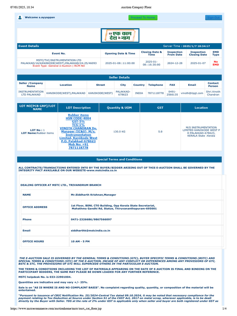Instrumentation LTD Palakkad 08.01.25 | PDF | Auction | Taxes