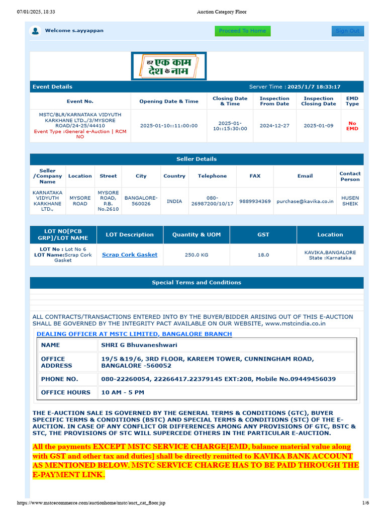 Karnataka Vidyuth Karkhane LTD., 10.01.25 | PDF | Auction | Receipt