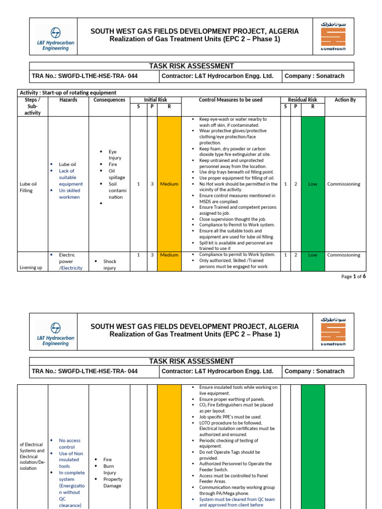 Risk Assessment-Start-up of Rotating Equipment | PDF | Safety ...