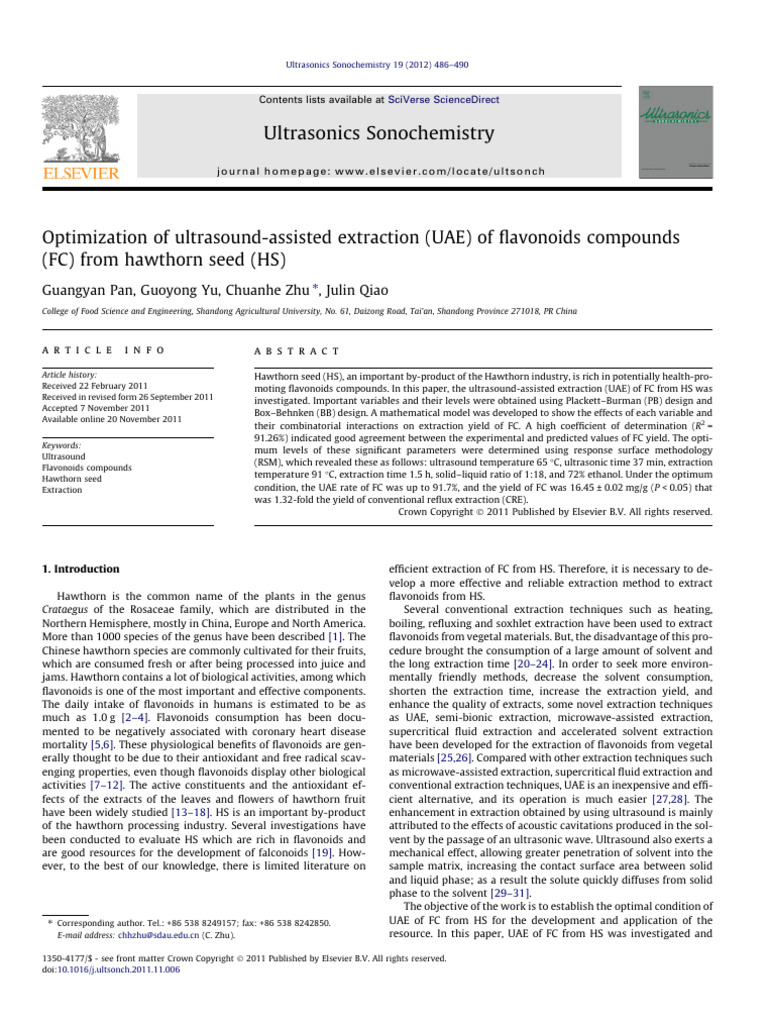 Optimization of Ultrasound-Assisted Extraction (UAE) of Flavonoids Compounds | PDF | Analysis Of ...