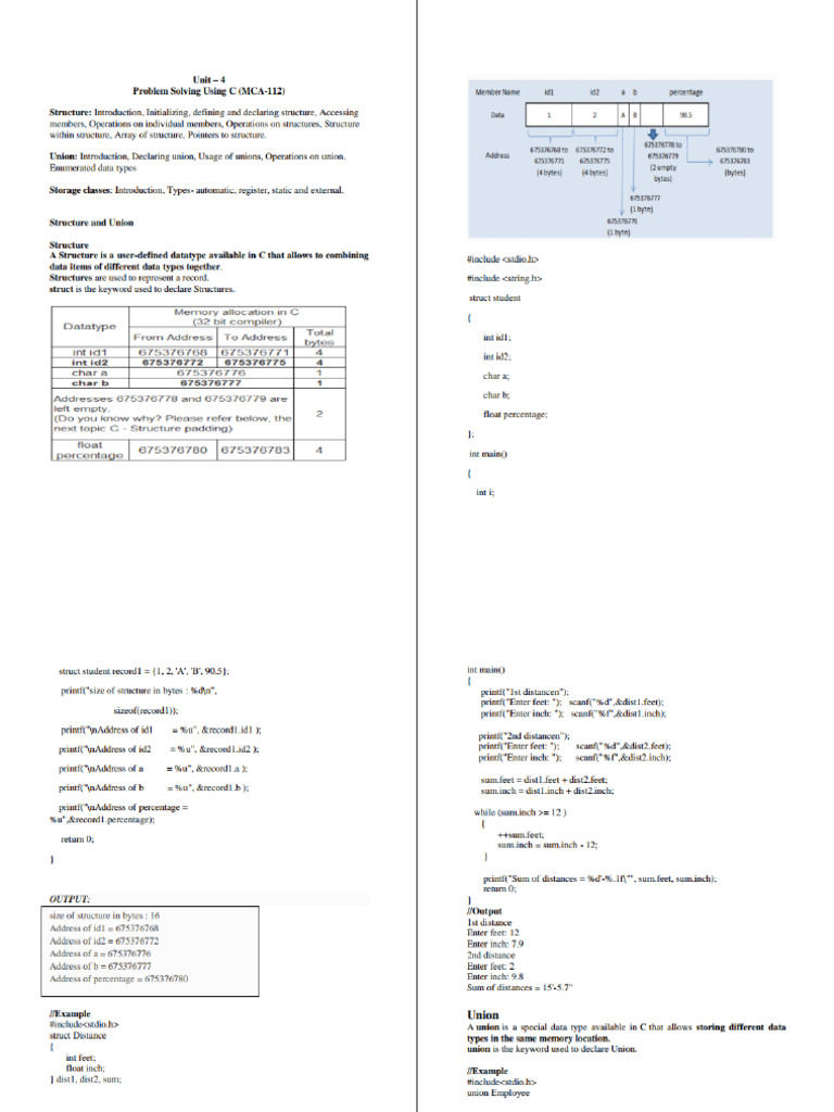 Unit-4-Problem Solving Using C (Mca-112) | PDF Unit-4-Problem Solving Using C (Mca-112) | PDF