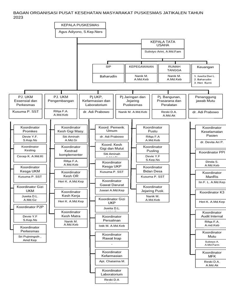 Bagan Organisasi Pusat Kesehatan Masyarakat (Sotk) 2023 | PDF