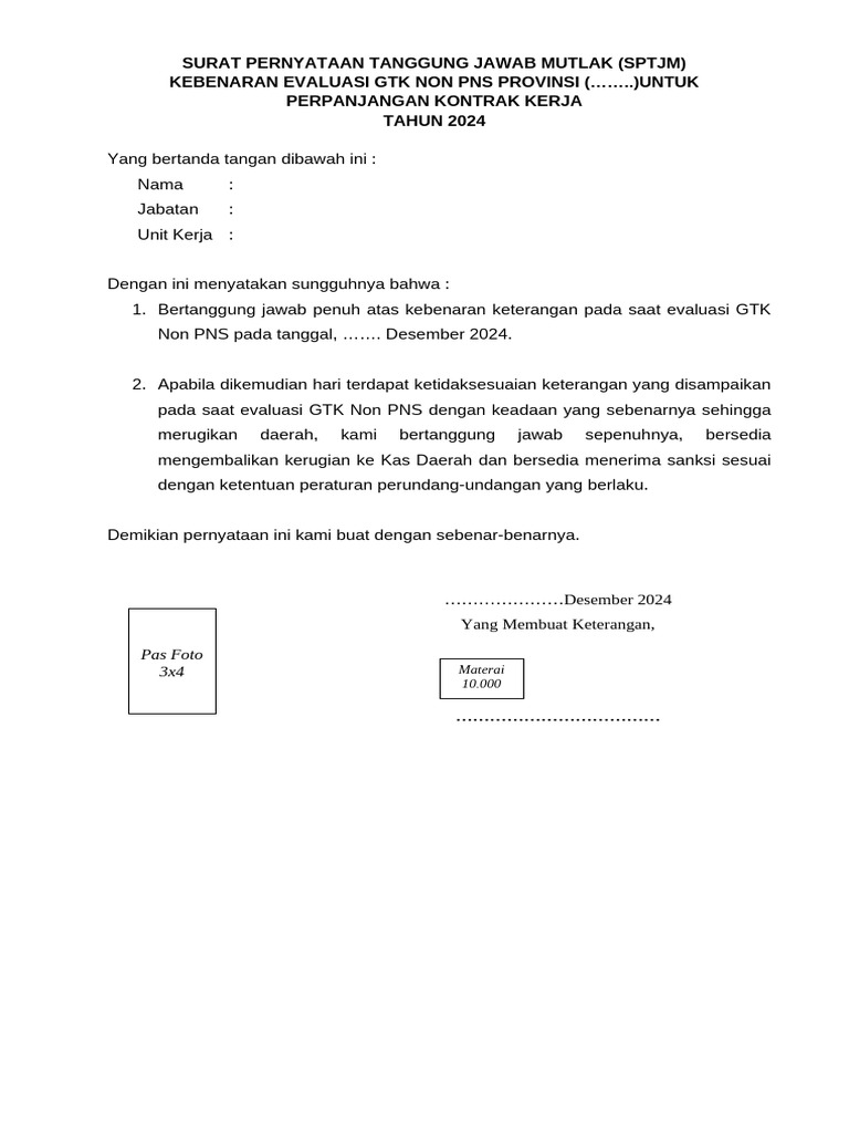 Format SPTJM GTT PTT 2024 | PDF