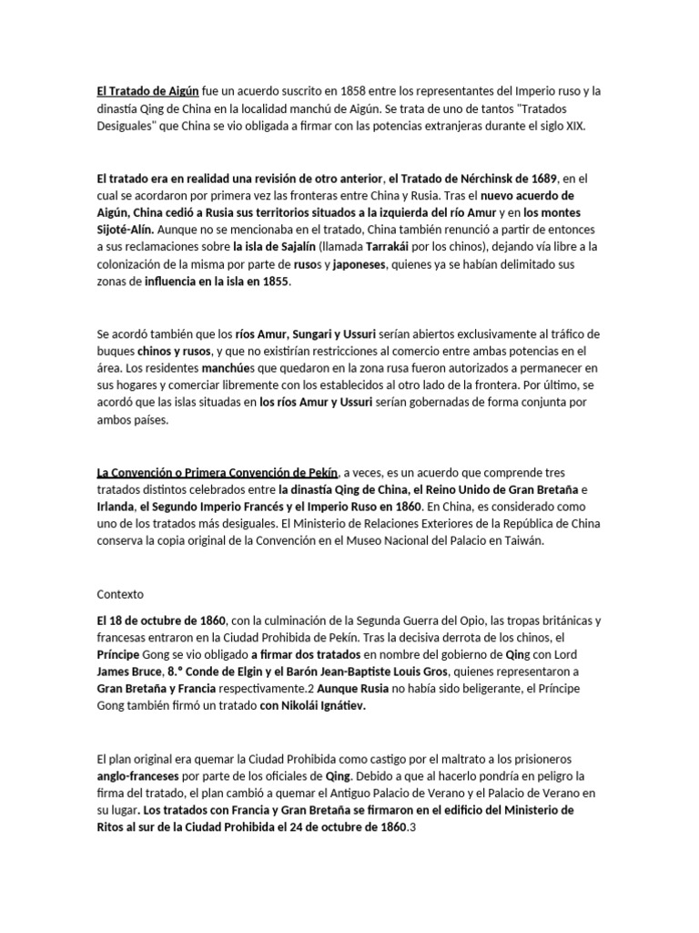 Tratado de Aigún: Historia y Consecuencias | PDF | dinastia Qing