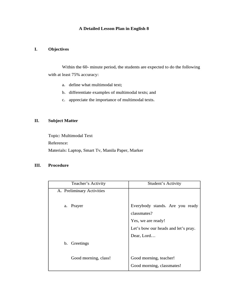 Grade 10 Multimodal Text Lesson Plan | PDF | Books | Human Communication