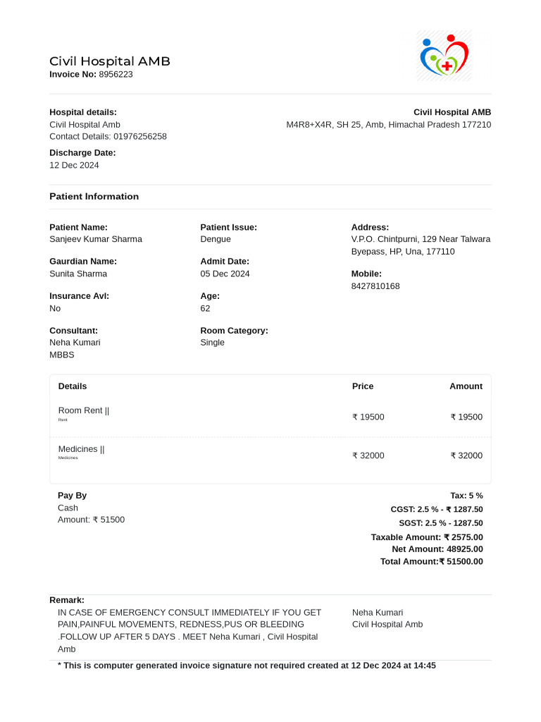 Lovish Parents Medical Bill New | PDF