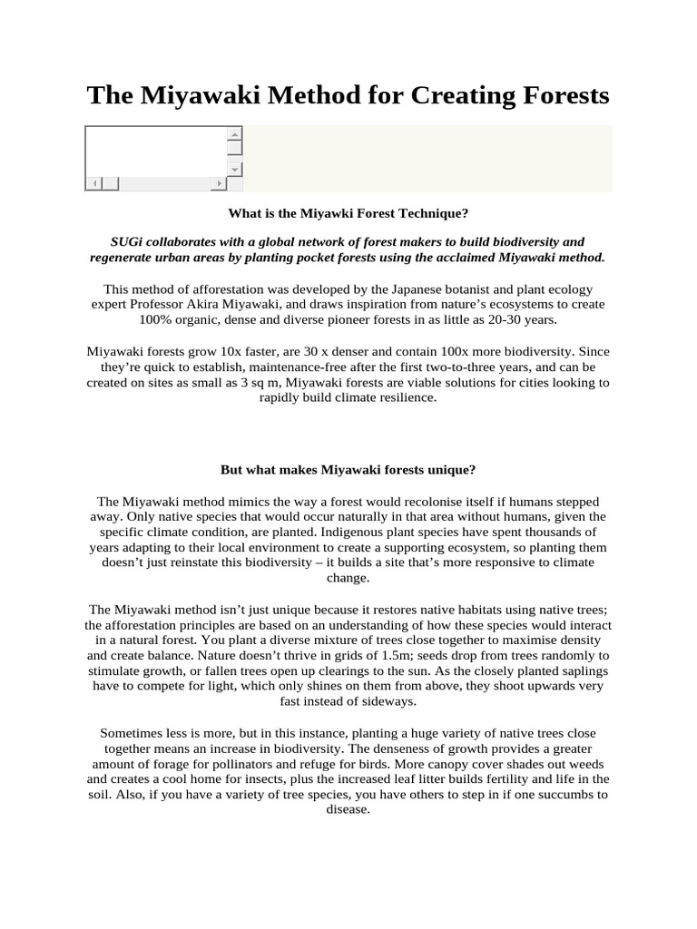 Miyawaki Method for Urban Afforestation | PDF | Trees | Forests