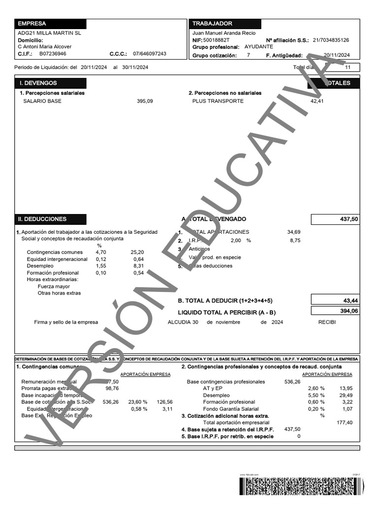 Nómina-Juan Manuel Aranda | PDF | Sueldos y salarios | Relaciones laborales