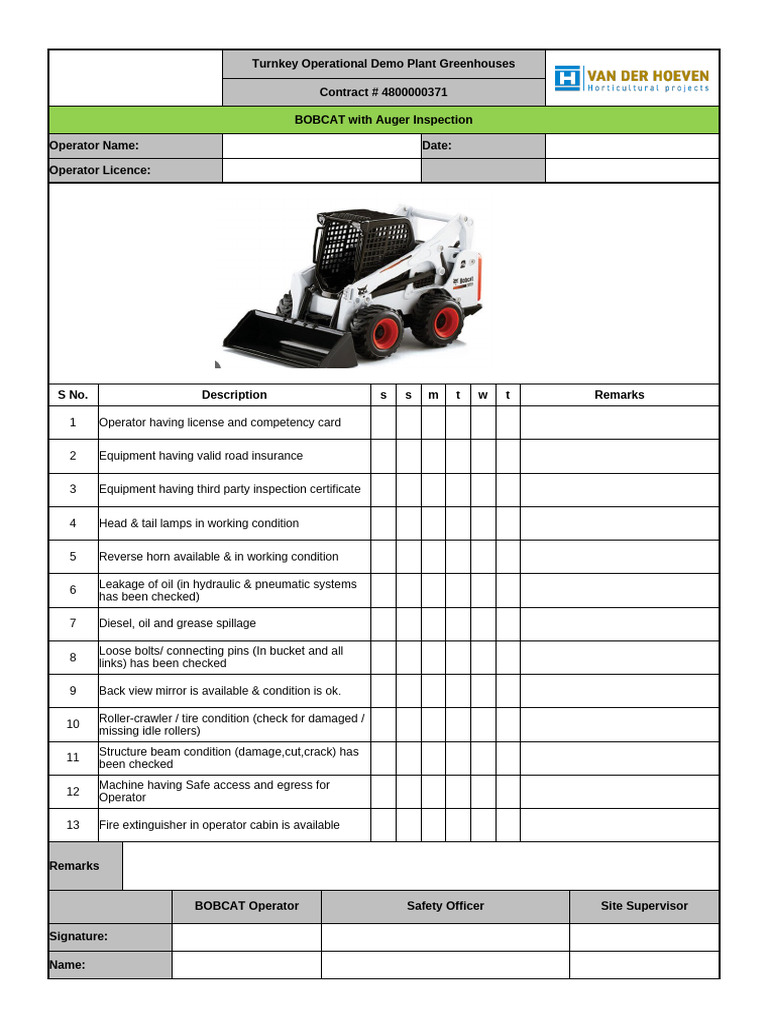 BOBCAT Inspection Checklist | PDF