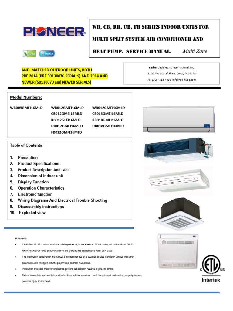 Service Manual For WB-CB-RB-UB-FB Series MULTI SPLIT 16 SEER Inverter ...