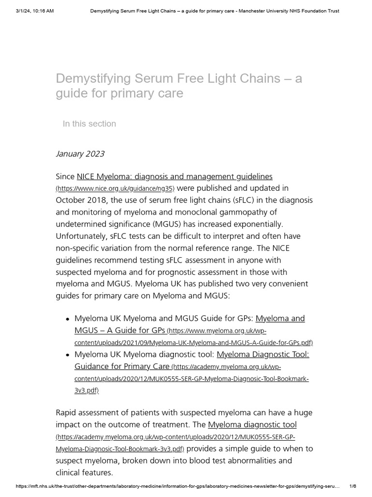 Demystifying Serum Free Light Chains - A Guide For Primary Care ...