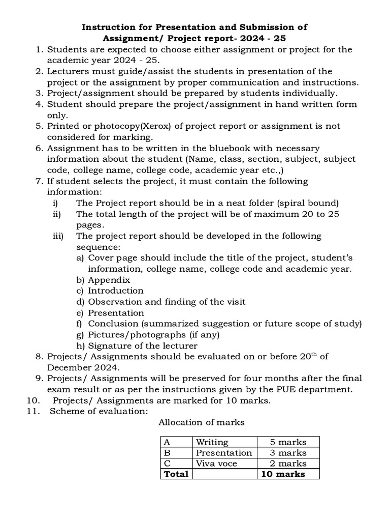 Instructions - Projects Assignments 2024 - 25 | PDF
