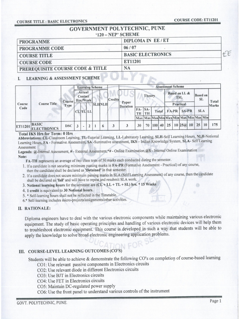 Electrical Curriculum Sem1 and Sem2 | PDF