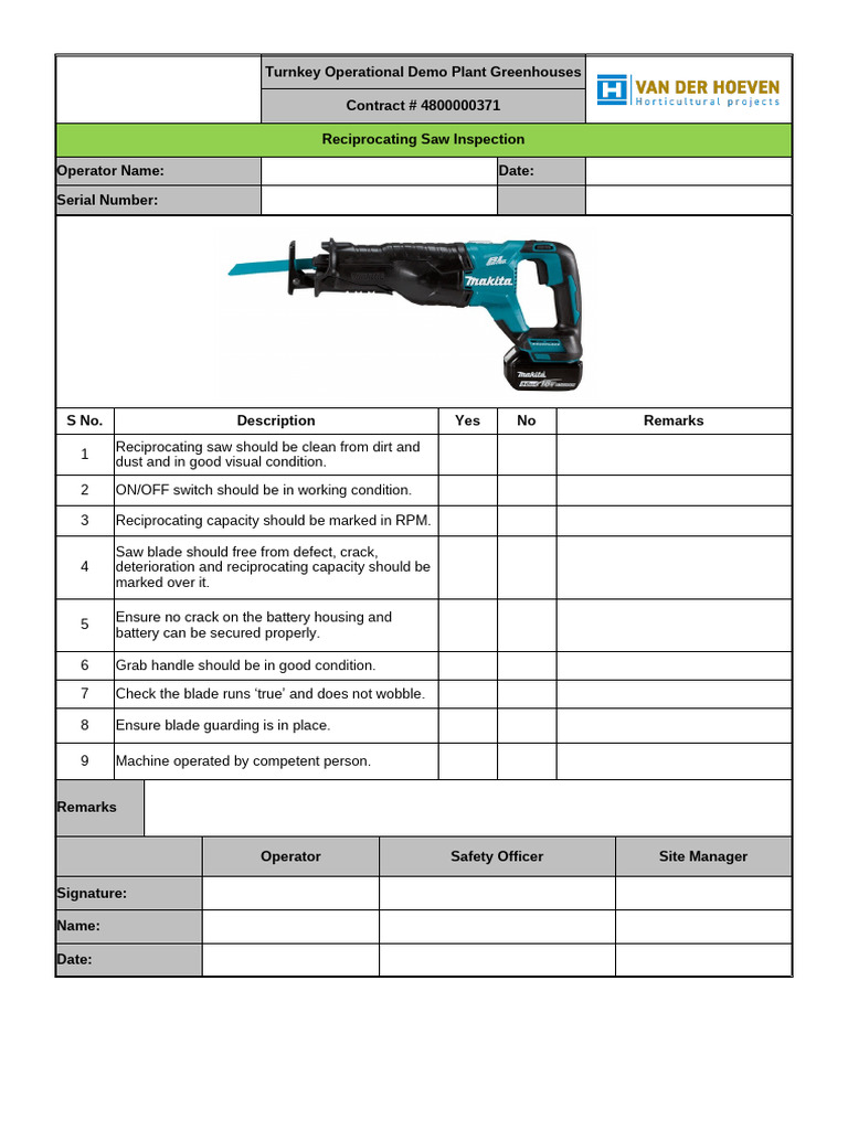 Reciprocating Saw Inspection | PDF