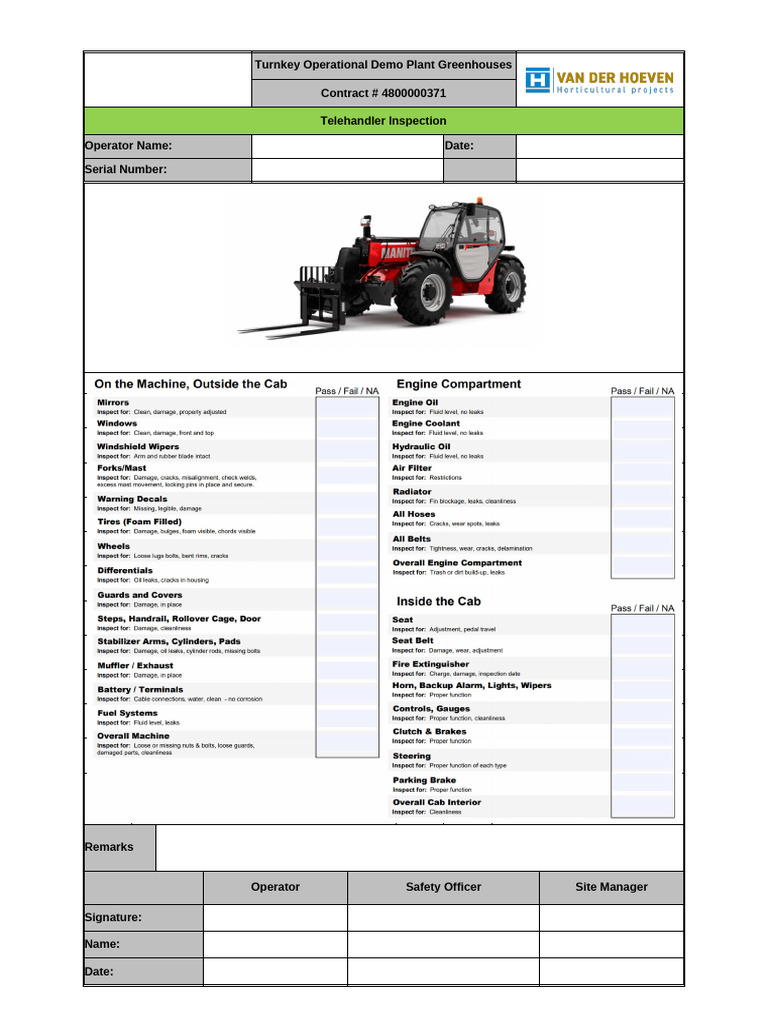 Manitou Telehandler Inspection | PDF