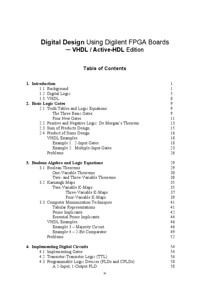 Toc From Digital Design Using Digilent Fpga Boards Vhdl Download Free