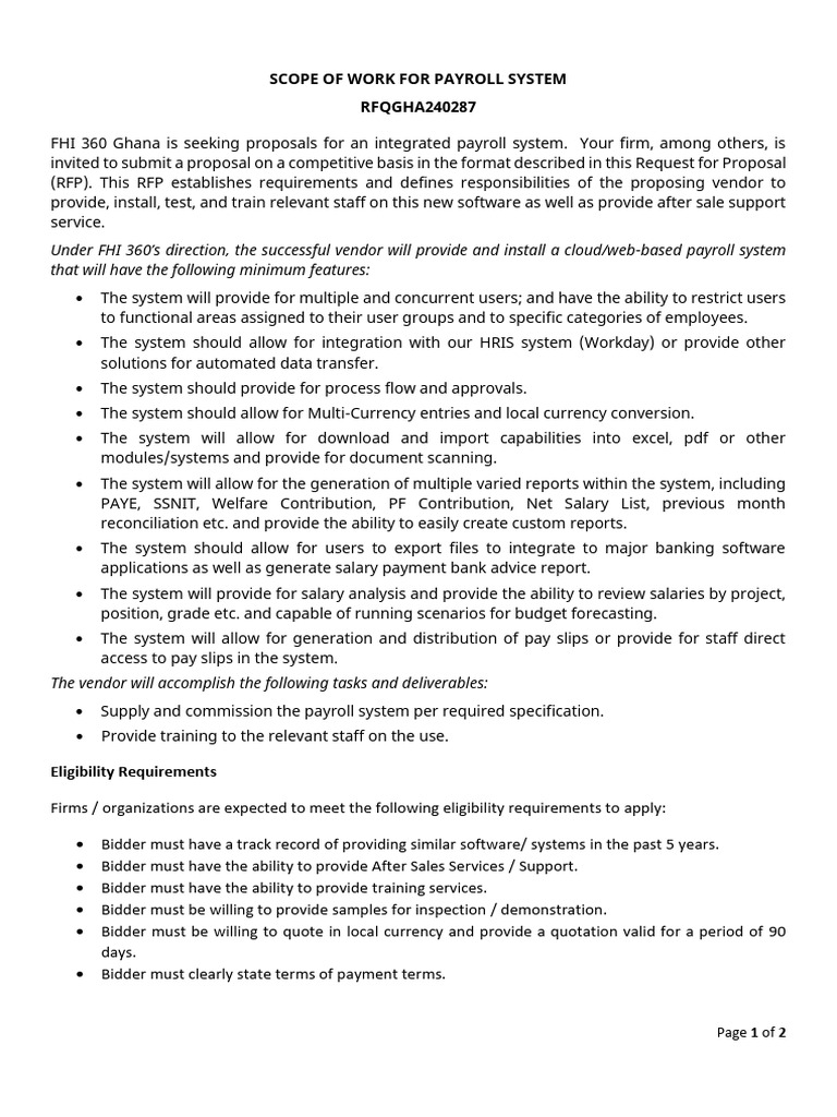 Scope of Work - PAYROLL SYSTEM | PDF | Request For Proposal | Business