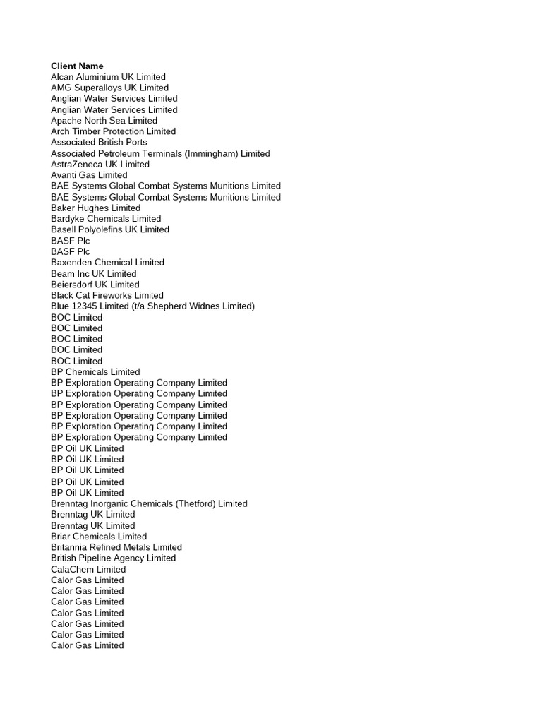 COMAH UPPER and LOWER Tier Establishment List September 2016 | PDF ...