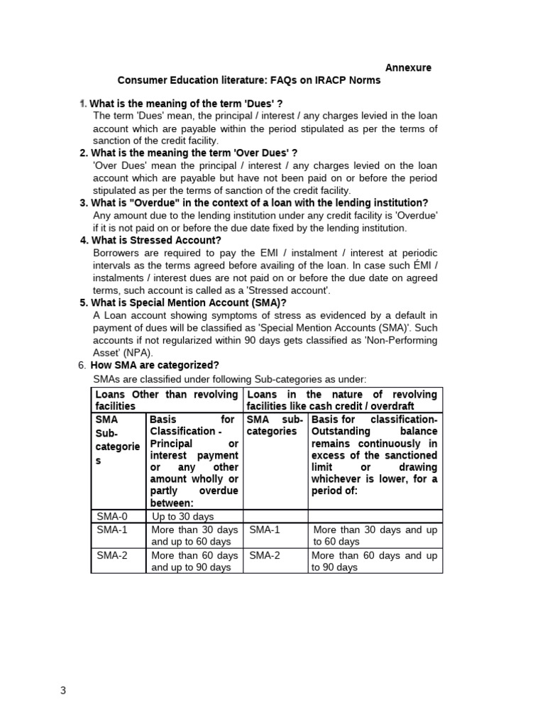IRAC Norms FAQs Annexure To Be Acknowledged by The Borrower | PDF | Loans | Line Of Credit