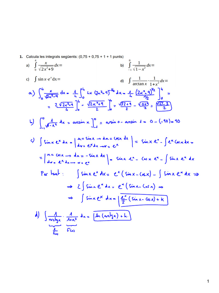 230117. Unitat 10. Integrals indefinides. Unitat 11. Integrals definides (correcció) (5) | PDF