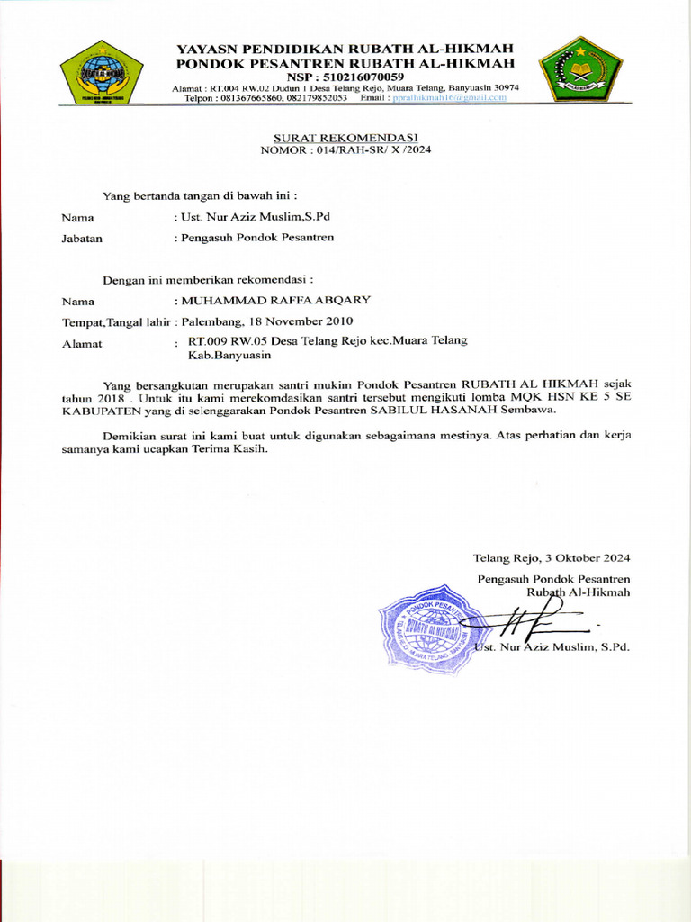 surat rekom lomba Mqk | PDF