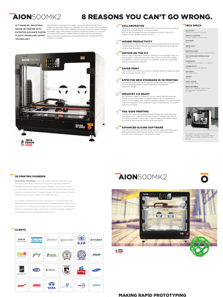 Aion 500 MK2 - Brochure | PDF | 3 D Printing | Printer (Computing)